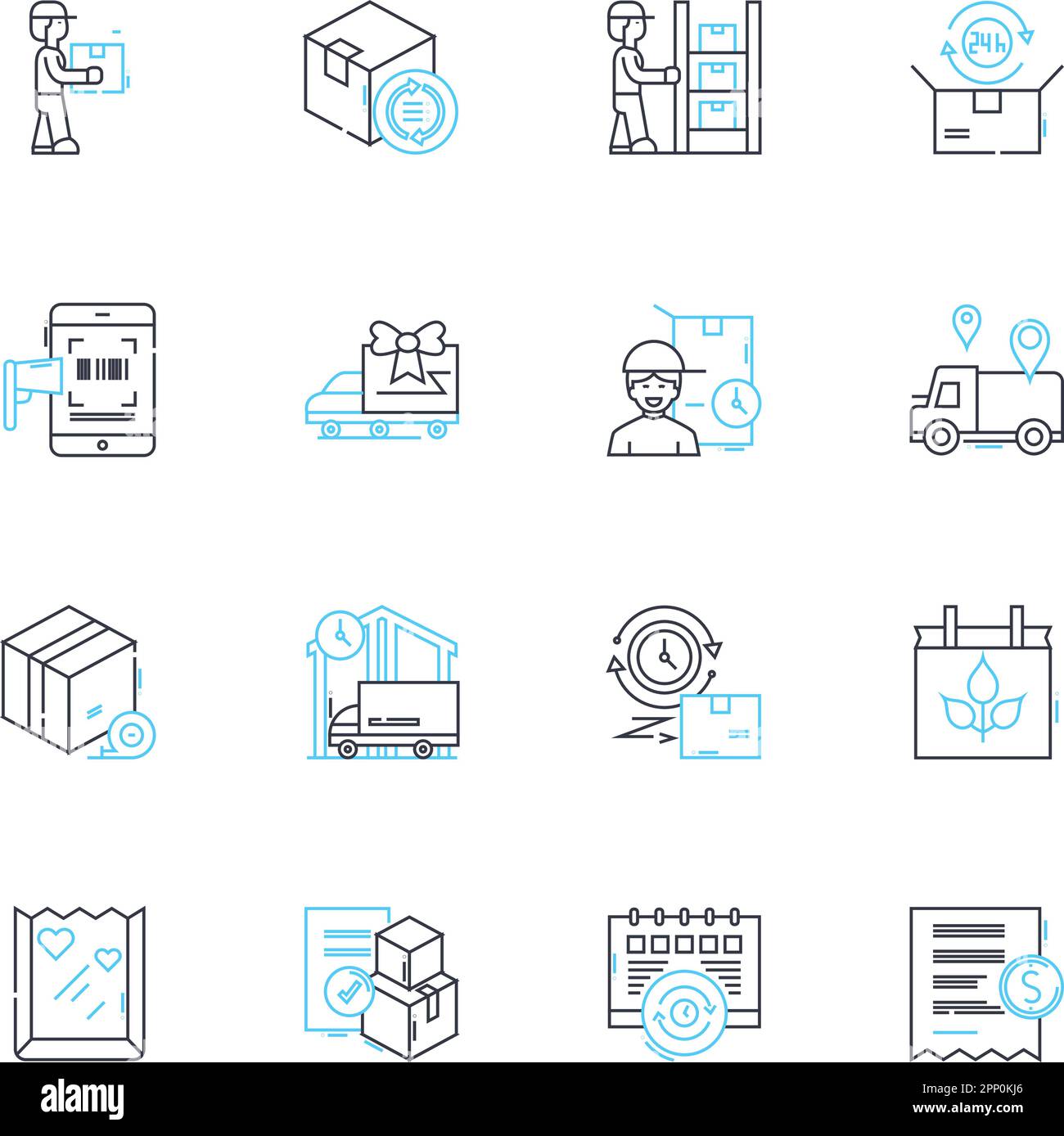 Supplies storehouse linear icons set. Warehouse, Inventory, Stockpile ...