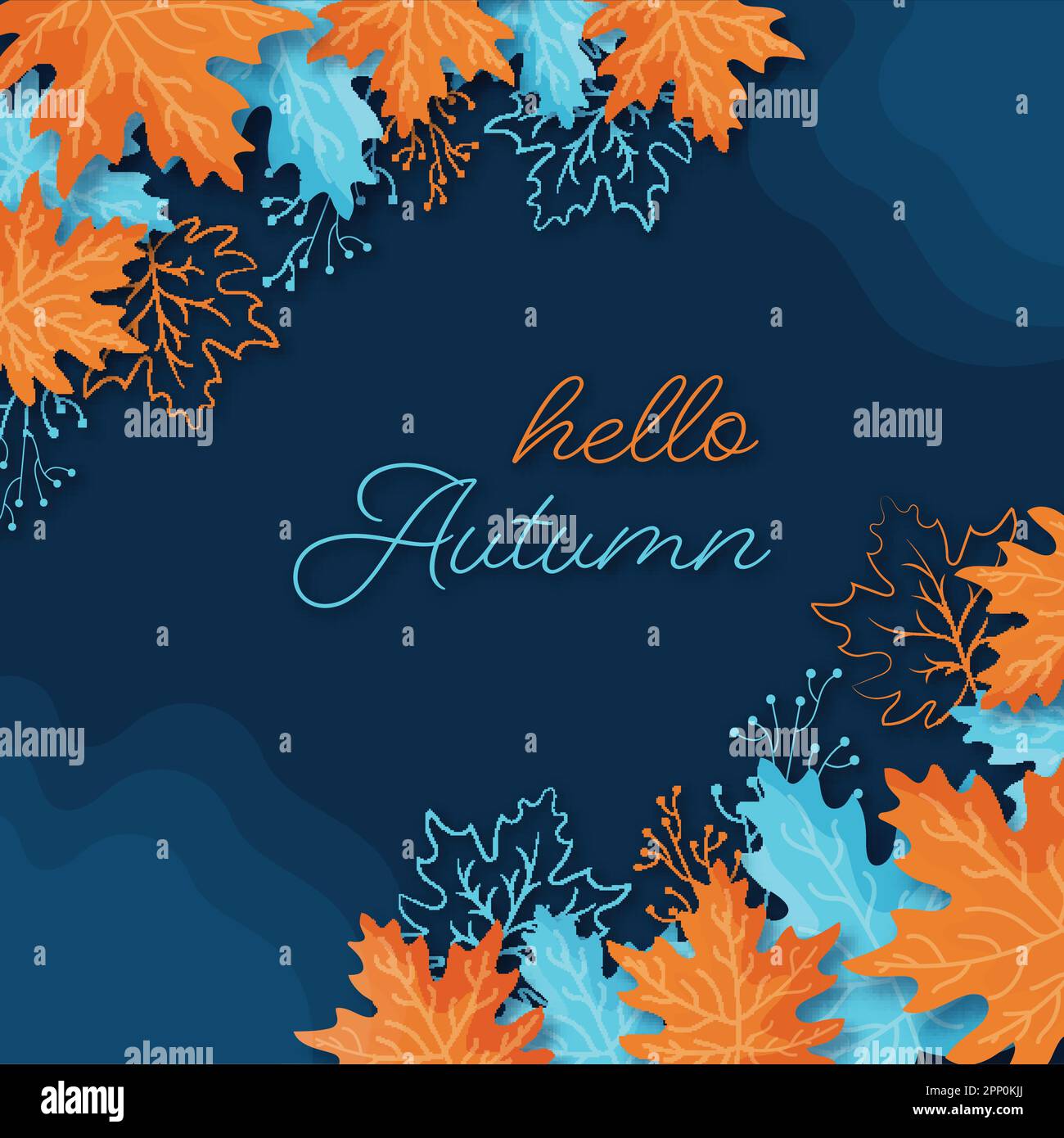 Hello Autumn Font With Top View Of Maple Leaves And Berry Stem ...