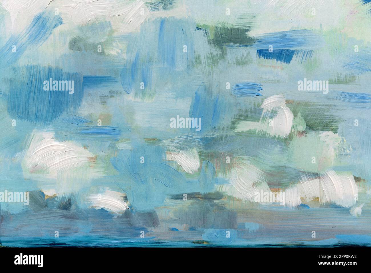 Oil painting of blue sky close up. Abstract background macro canvas ...