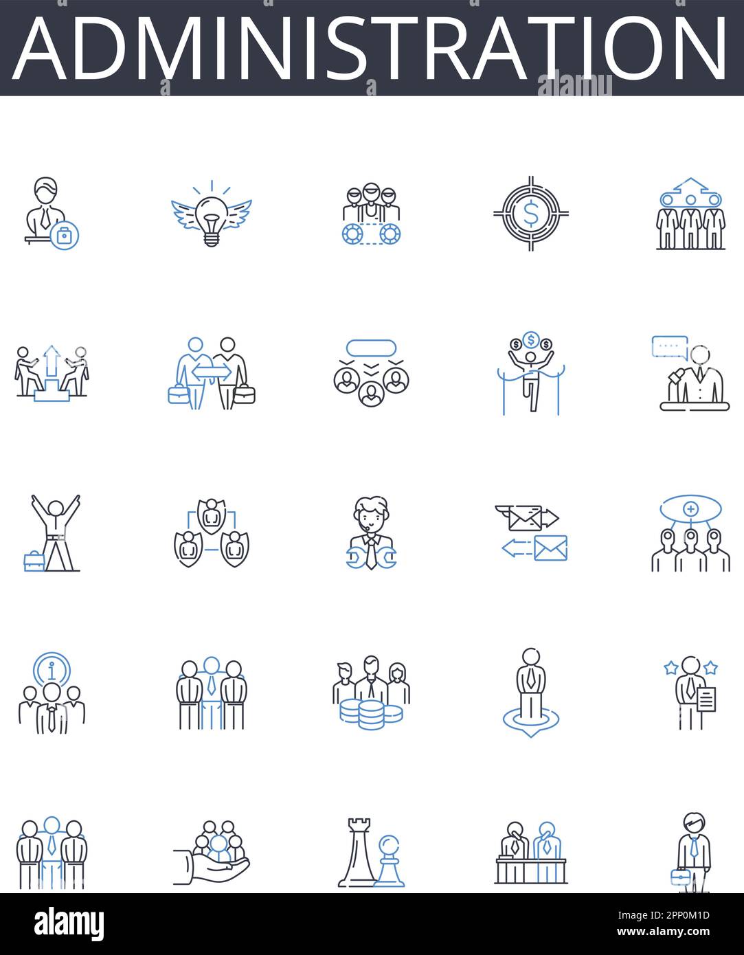 Administration line icons collection. Management, Governance, Control, Supervision, Authority ...