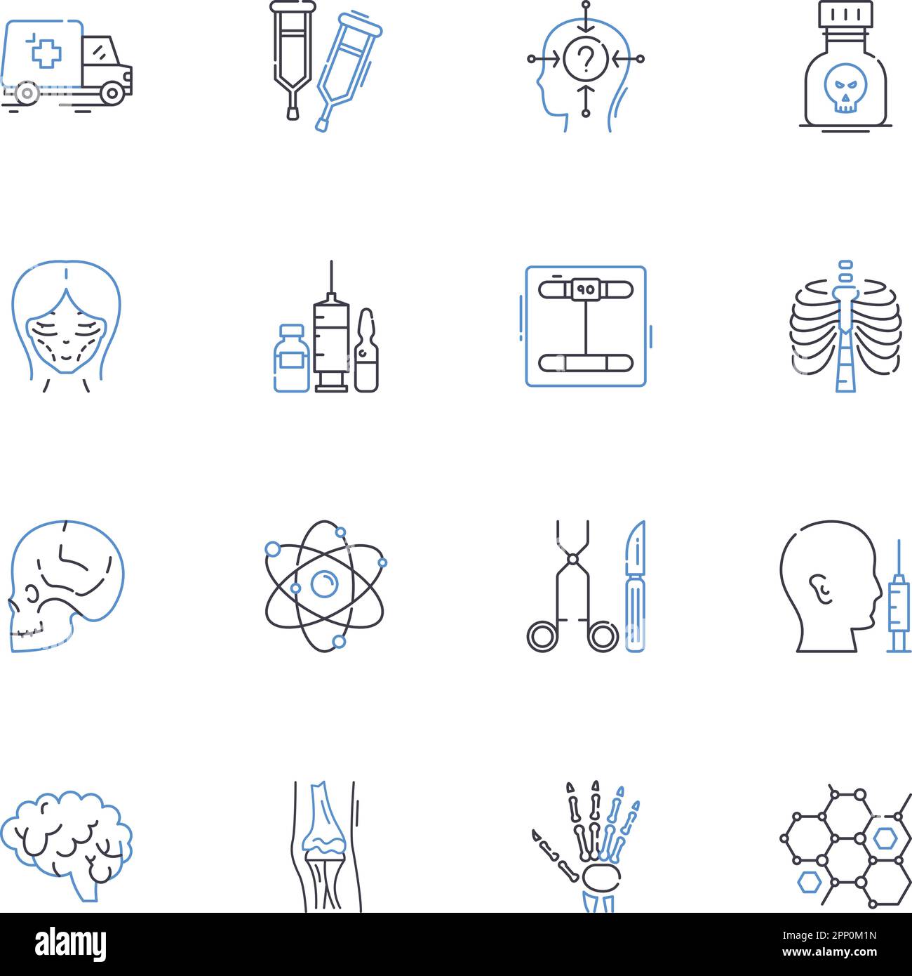 Physical diagnosis line icons collection. Auscultation, Palpation, Percussion, Inspection ...