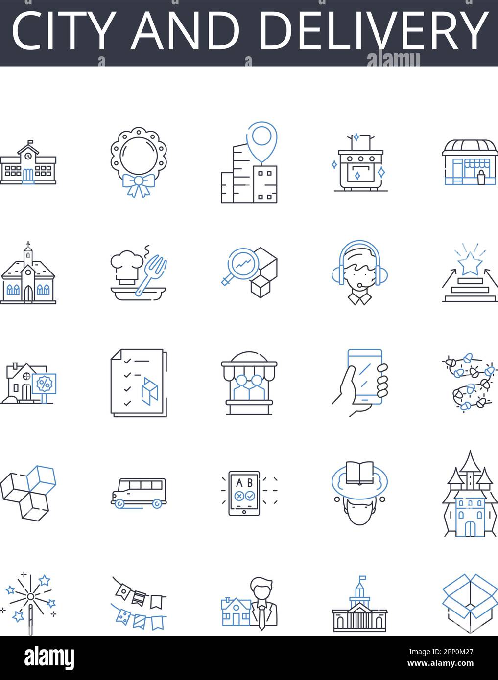 City and delivery line icons collection. Metropolitan, Urban, Municipal ...