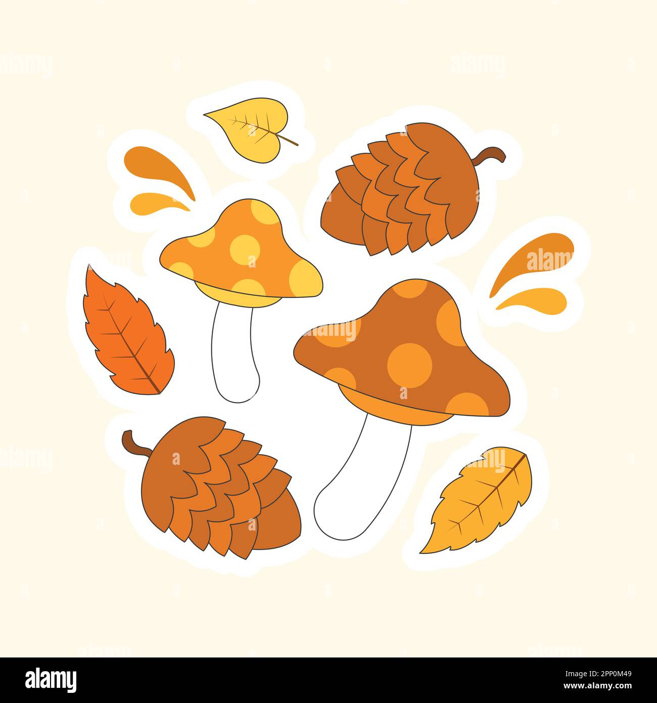 Flat Style Toadstool With Hop Fruit And Autumn Leaves On Cosmic Latte ...