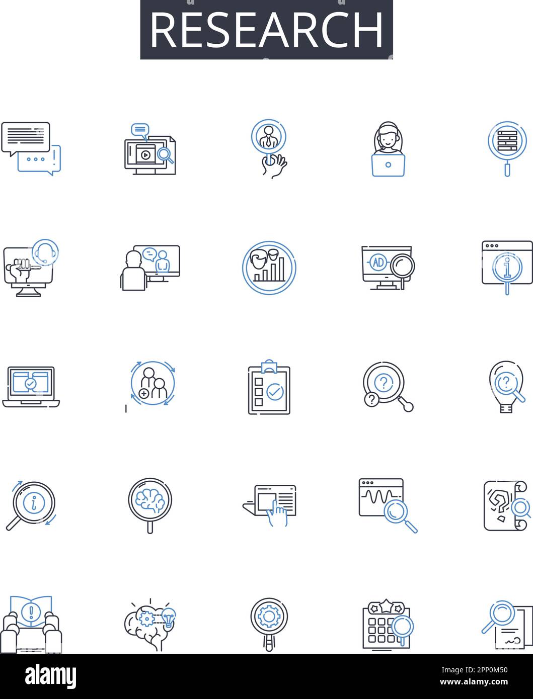 Research line icons collection. Analysis, Study, Inquiry, Investigation ...