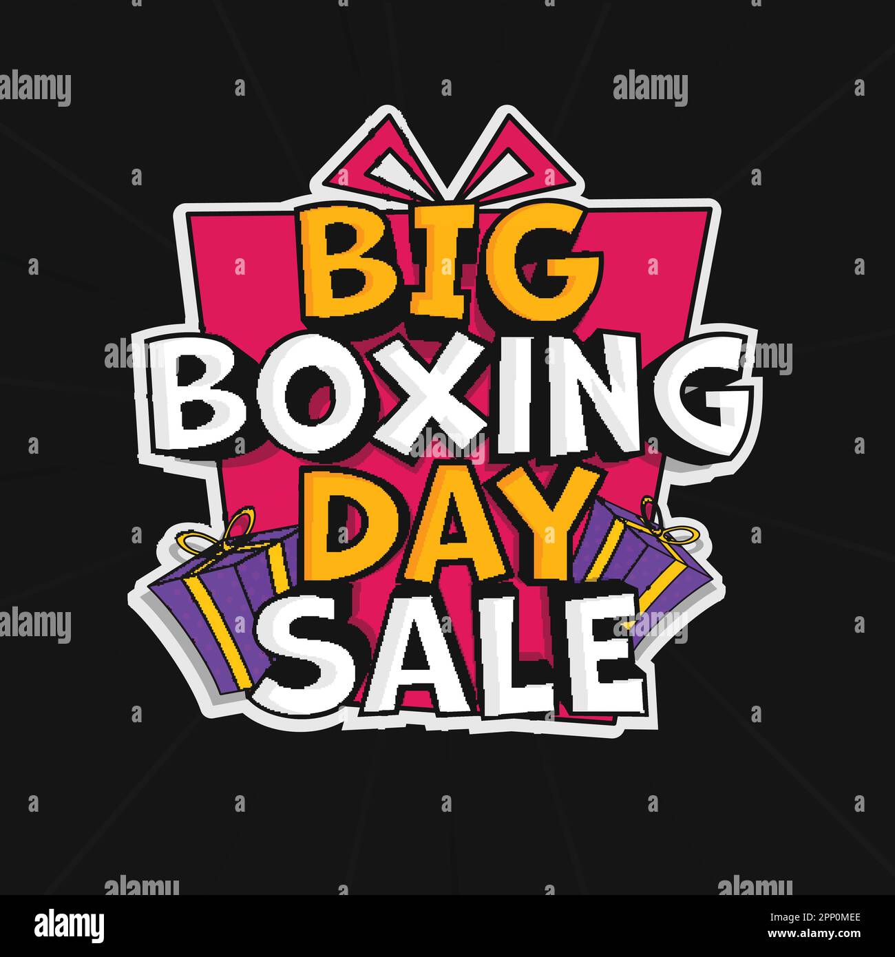 3D Big Boxing Day Sale Text With Gift Boxes Over Pink Large Box In ...