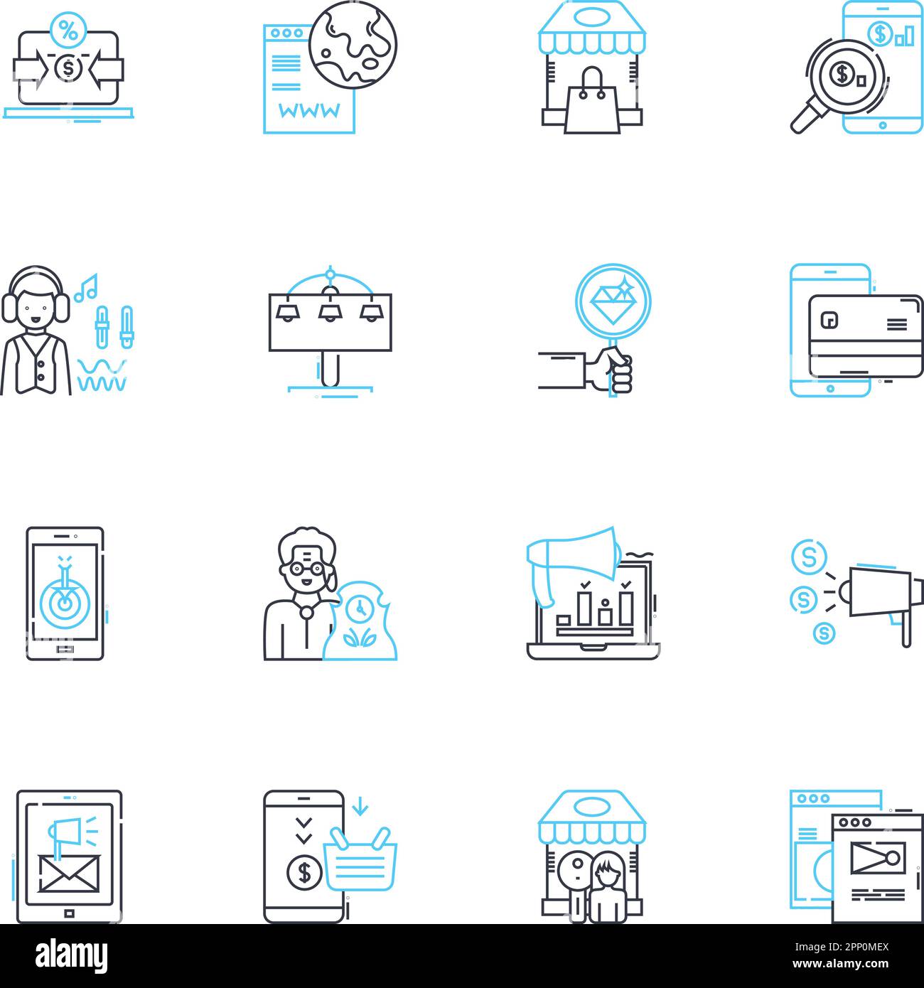 Promotional campaign linear icons set. Branding, Advertising, Promotion ...