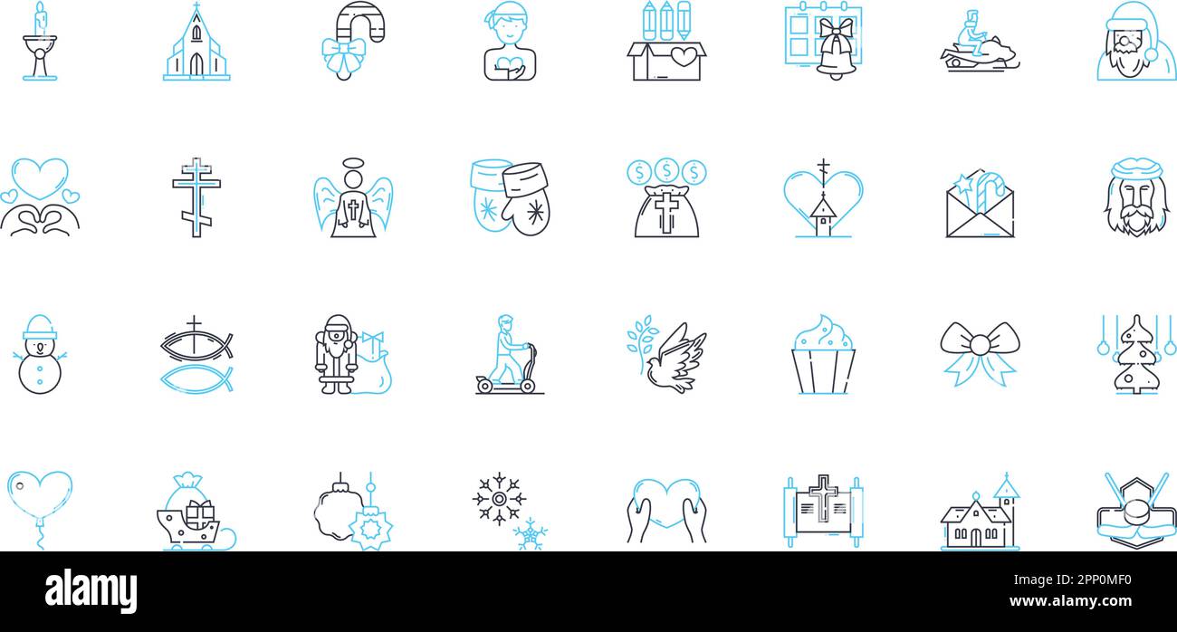Festive season linear icons set. Celebration, Joy, Family, Happiness ...