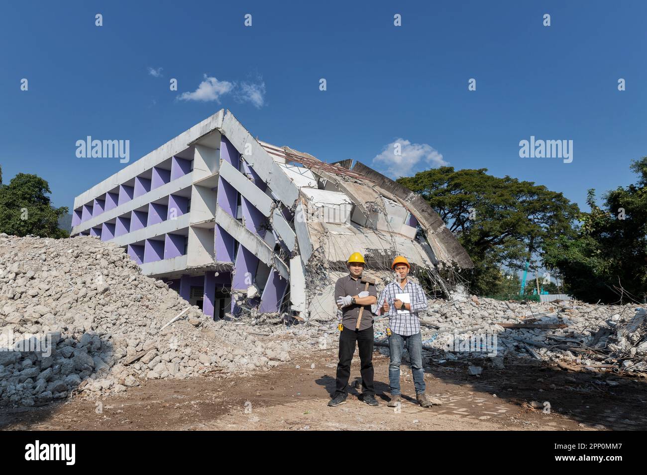 Demolition control supervisor of construction team on demolished ...