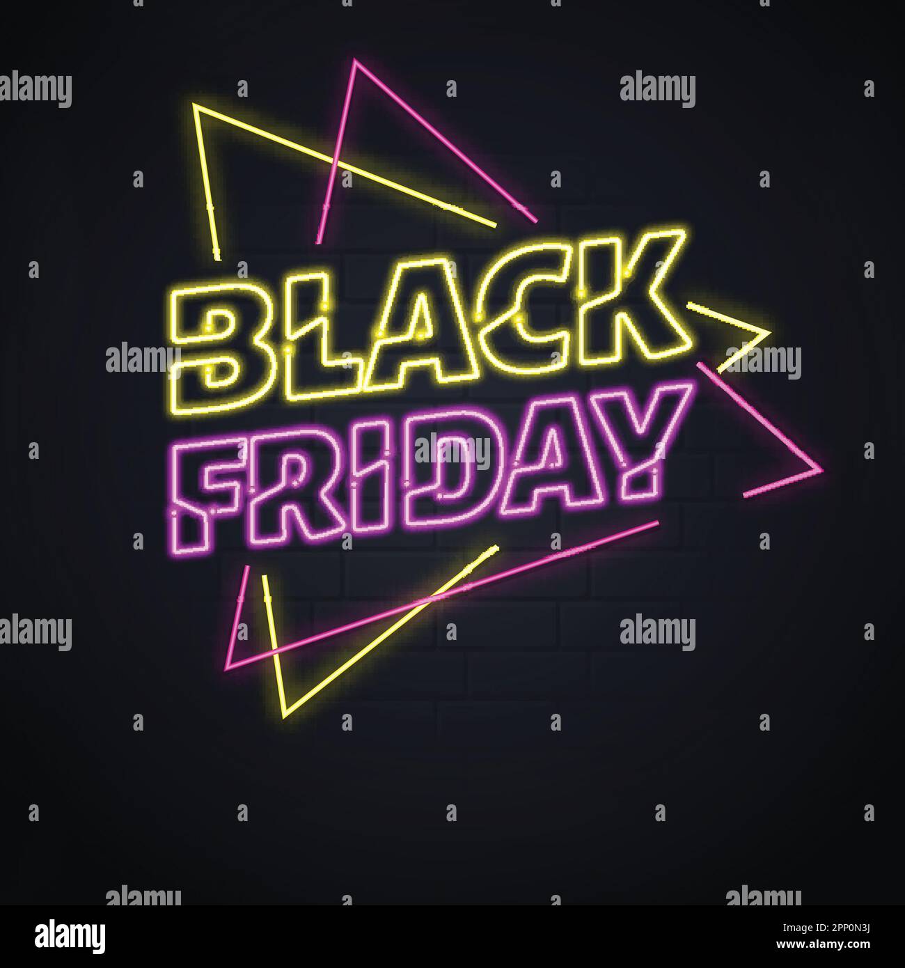 Neon Black Friday Font With Triangle Shapes On Black Brick Wall ...