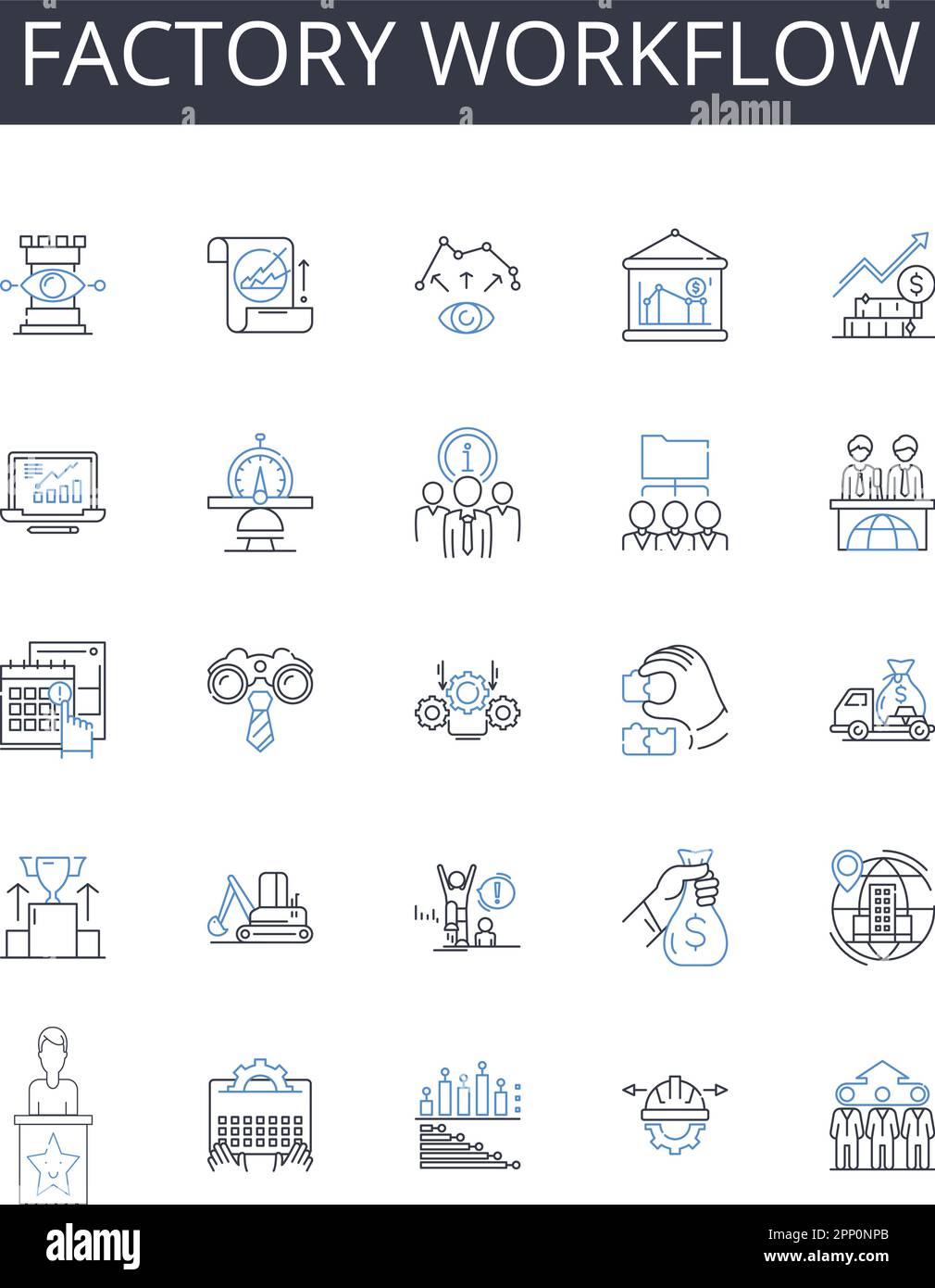 Factory Workflow Line Icons Collection Company Procedures Business Structure Organizational