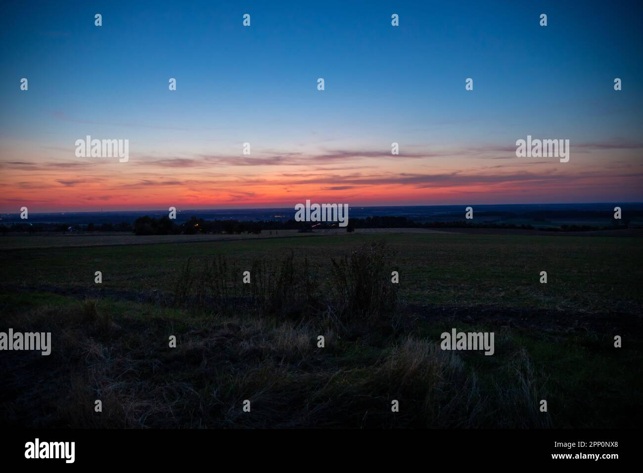 Panoramic view at the blue hour on a landscape. High quality photo ...