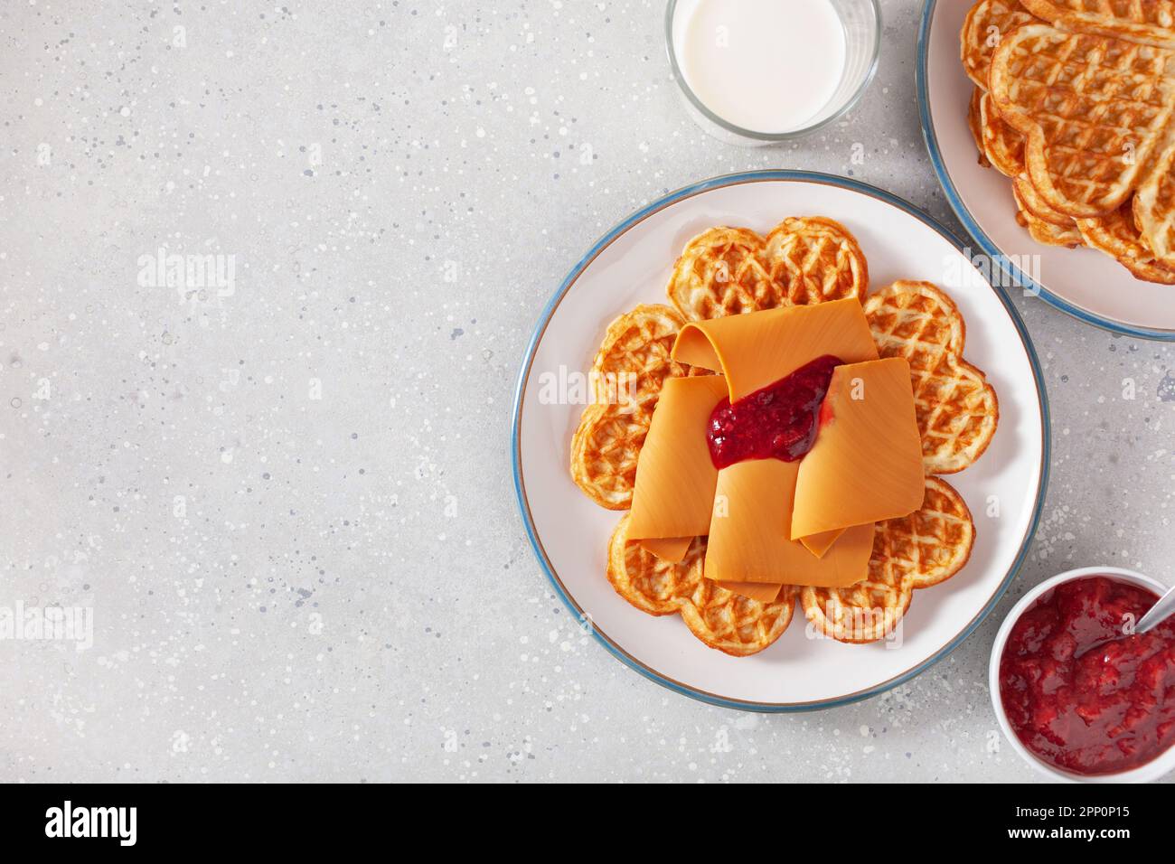 waffles with Norwegian brunost traditional brown cheese and raspberry ...