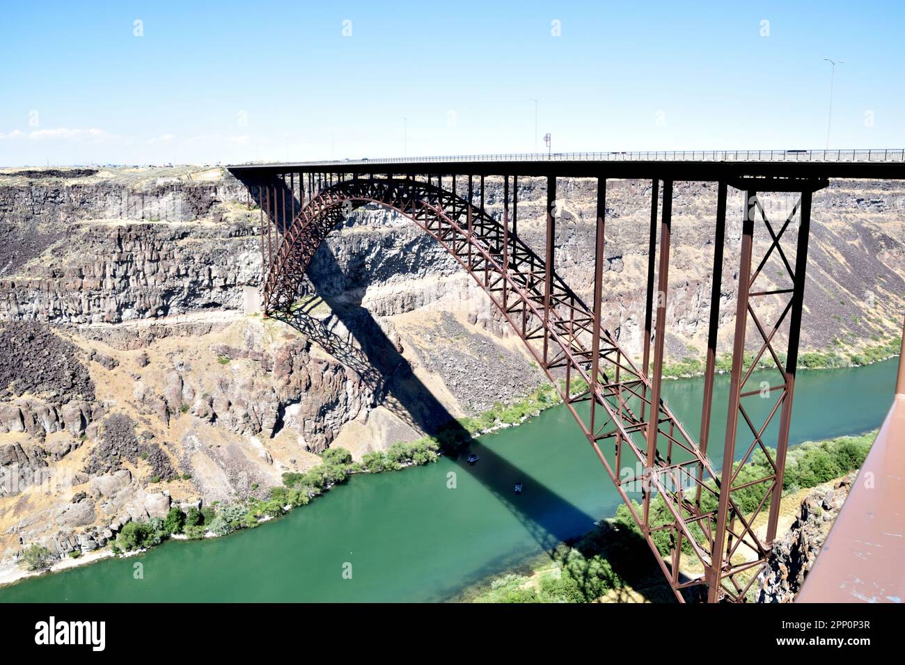 An aerial shot of the Perrine Bridge spanning Snake River Canyon on the ...