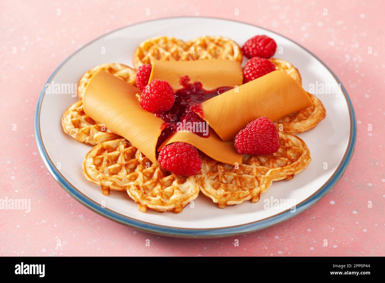 waffles with Norwegian brunost traditional brown cheese and raspberry ...
