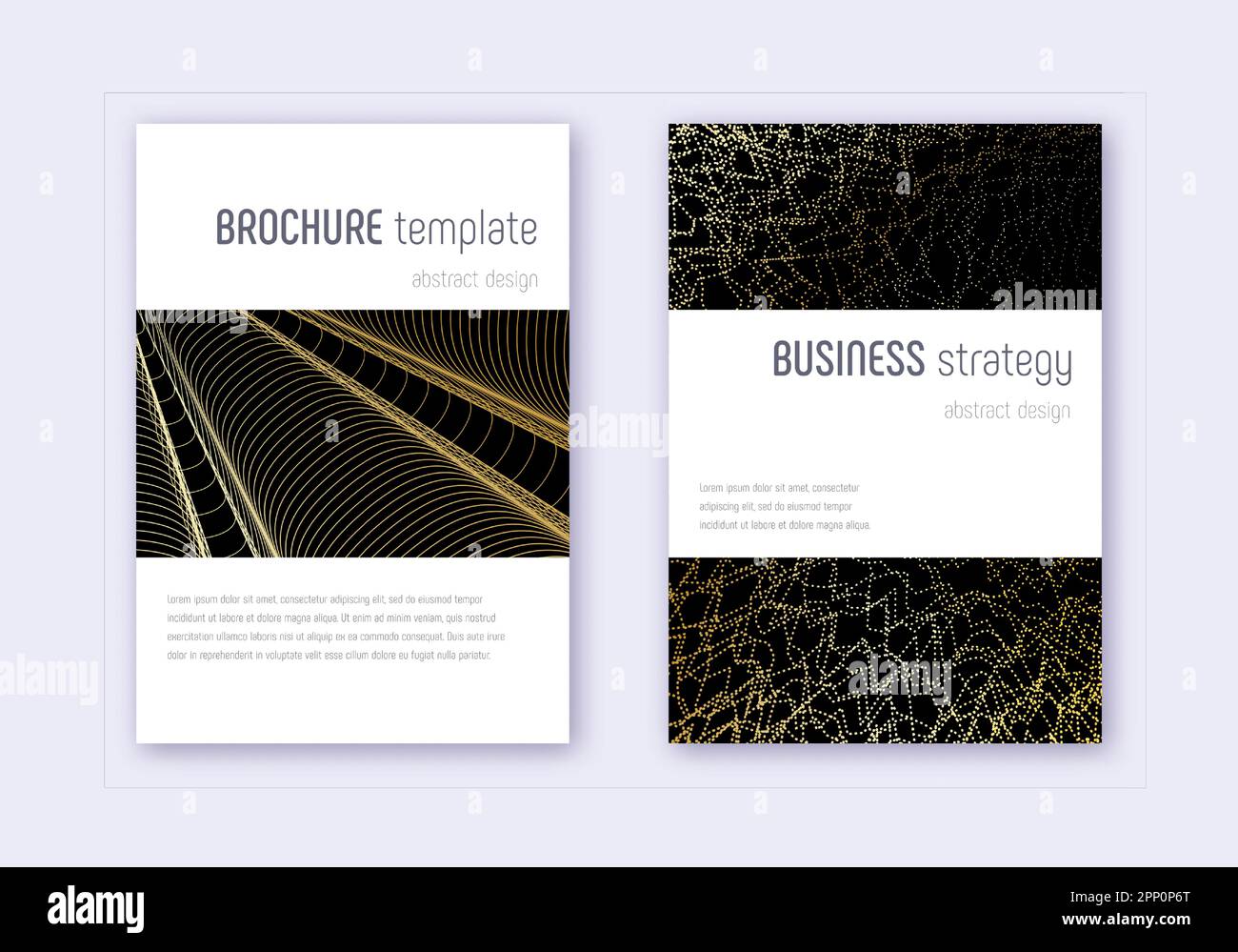 Minimalistic cover design template set. Gold abstract lines on black ...