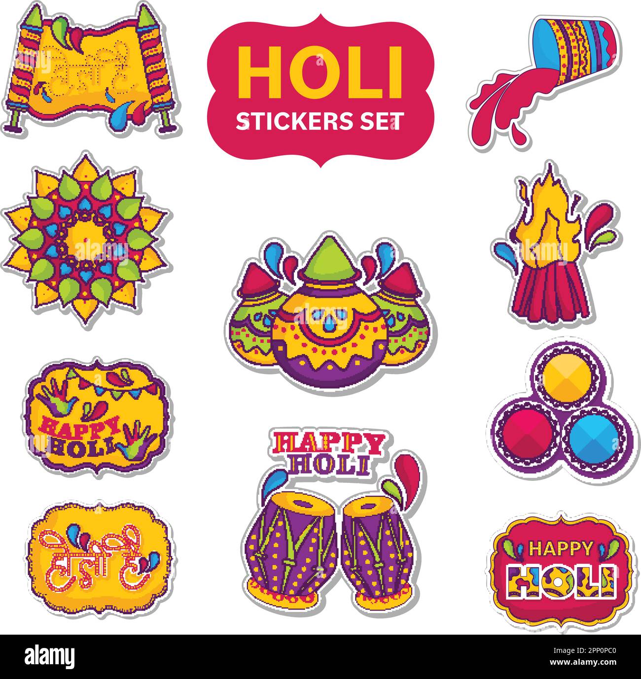 Vintage Style Holi Sticker Collection Over White Background Stock ...