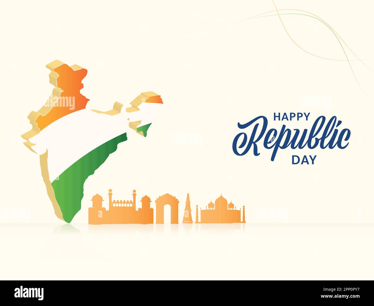Happy Republic Day Concept With 3D Tricolor India Map And Silhouette ...