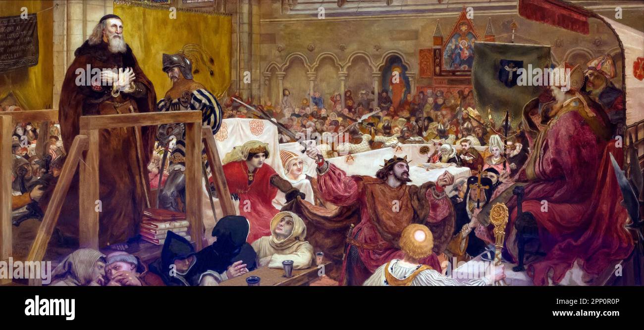 The reformer john wycliffe stands on trial charged with heresy hi-res ...