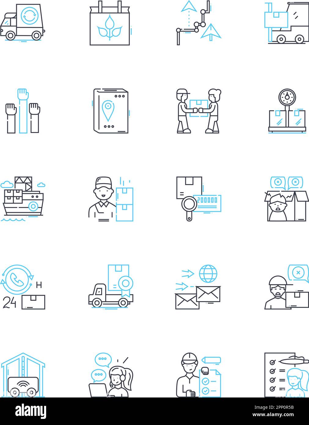 Transport agency linear icons set. Fleet, Logistics, Delivery, Shipment, Transport, Dispatch ...