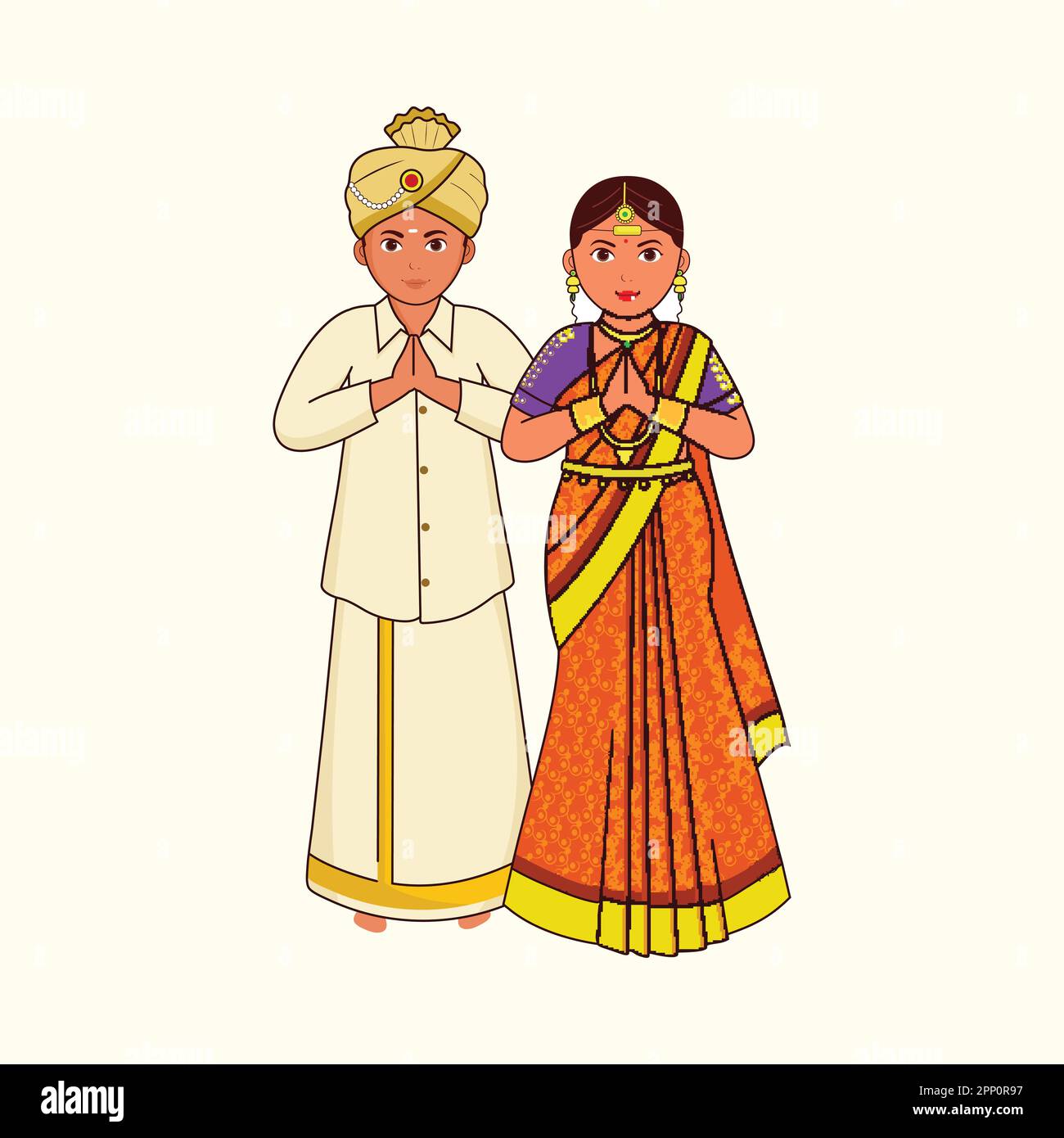 Kongu Wedding Couple Greeting Namaste In Traditional Attire On Cosmic ...