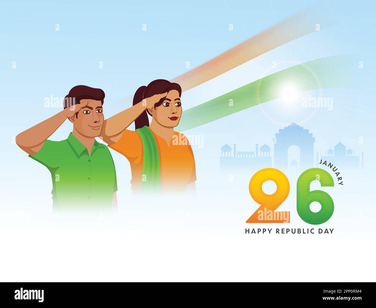 26 January, Happy Republic Day Concept With Young Man And Woman Giving ...