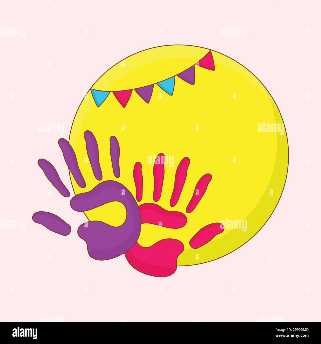 Colorful Hand Print With String Flag Hang Yellow Circle Frame On Pink ...