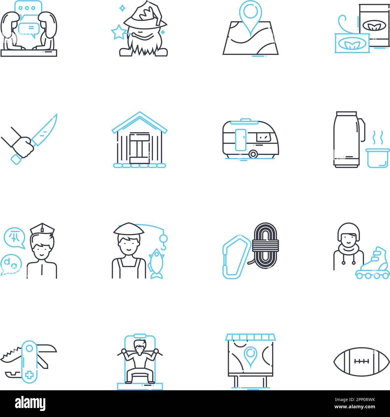 Nature exploration linear icons set. Wilderness, Ocean, Forest ...