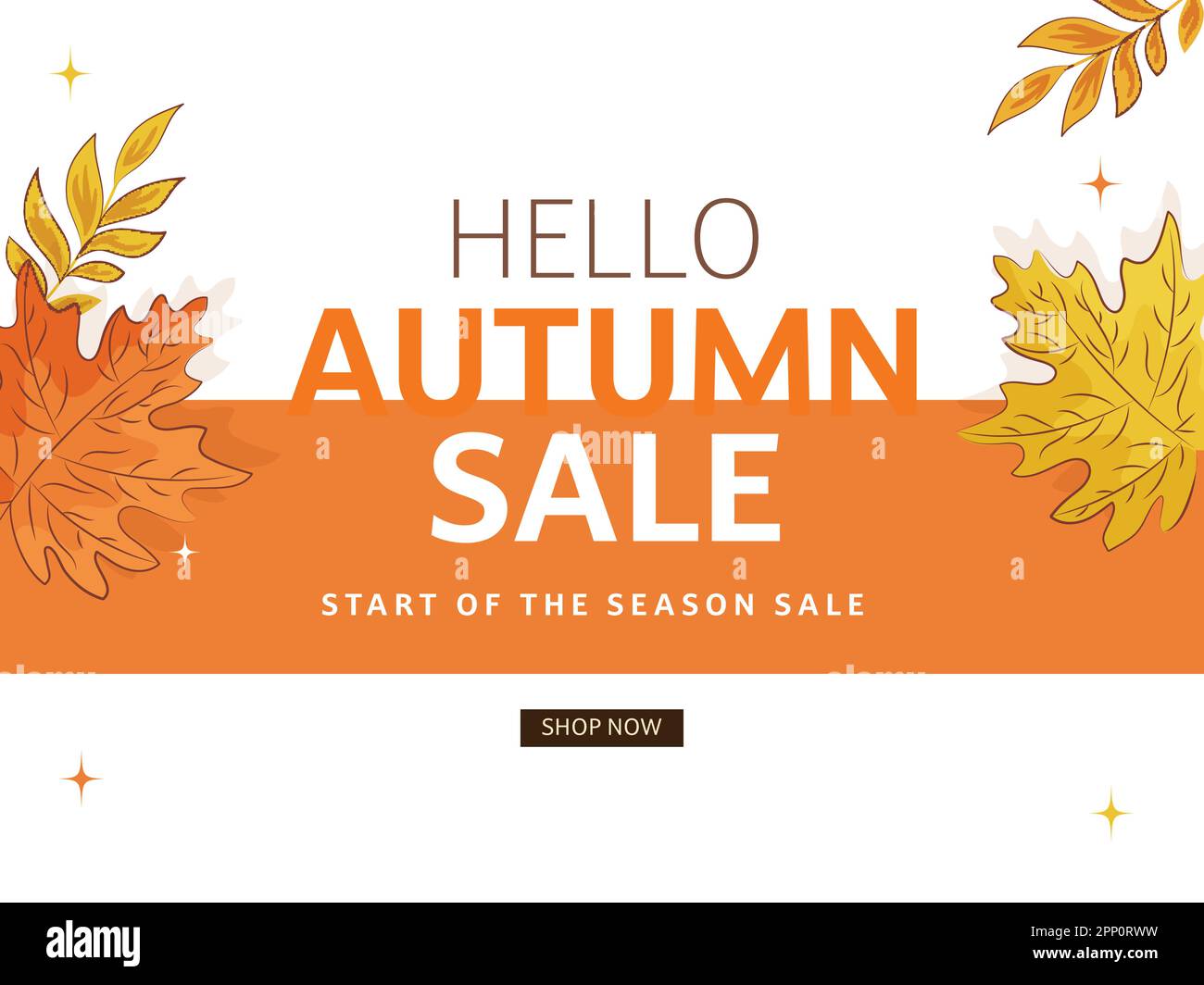 Autumn Sale Poster Design With Leaves And Orange Stripe On White ...