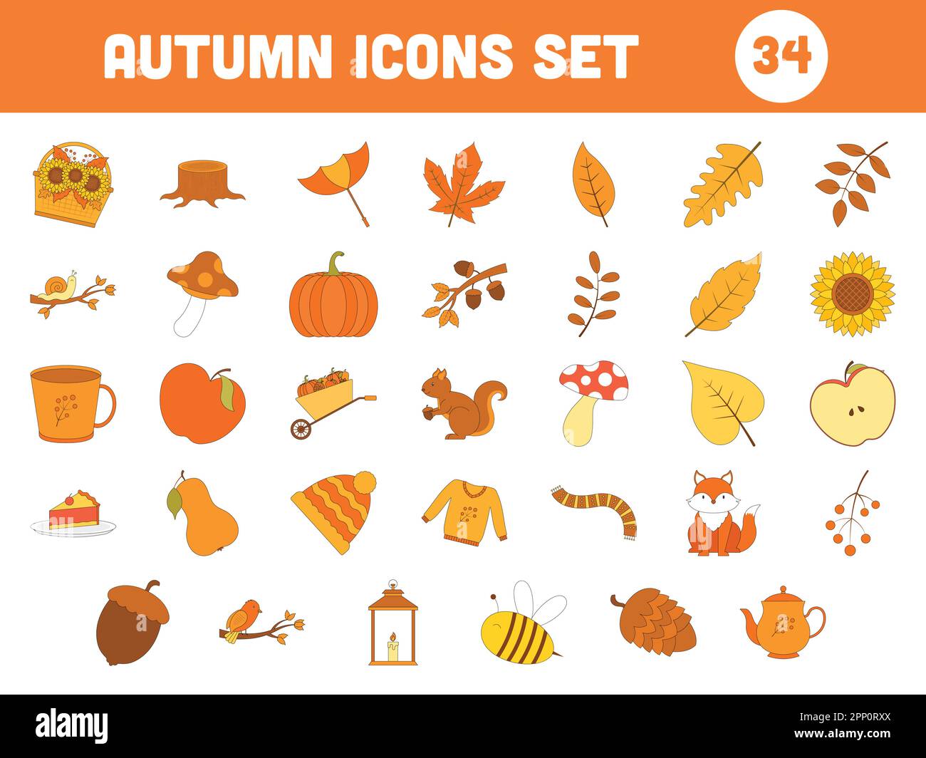 Set Of 34 Autumn Icons Over White Background Stock Vector Image & Art ...