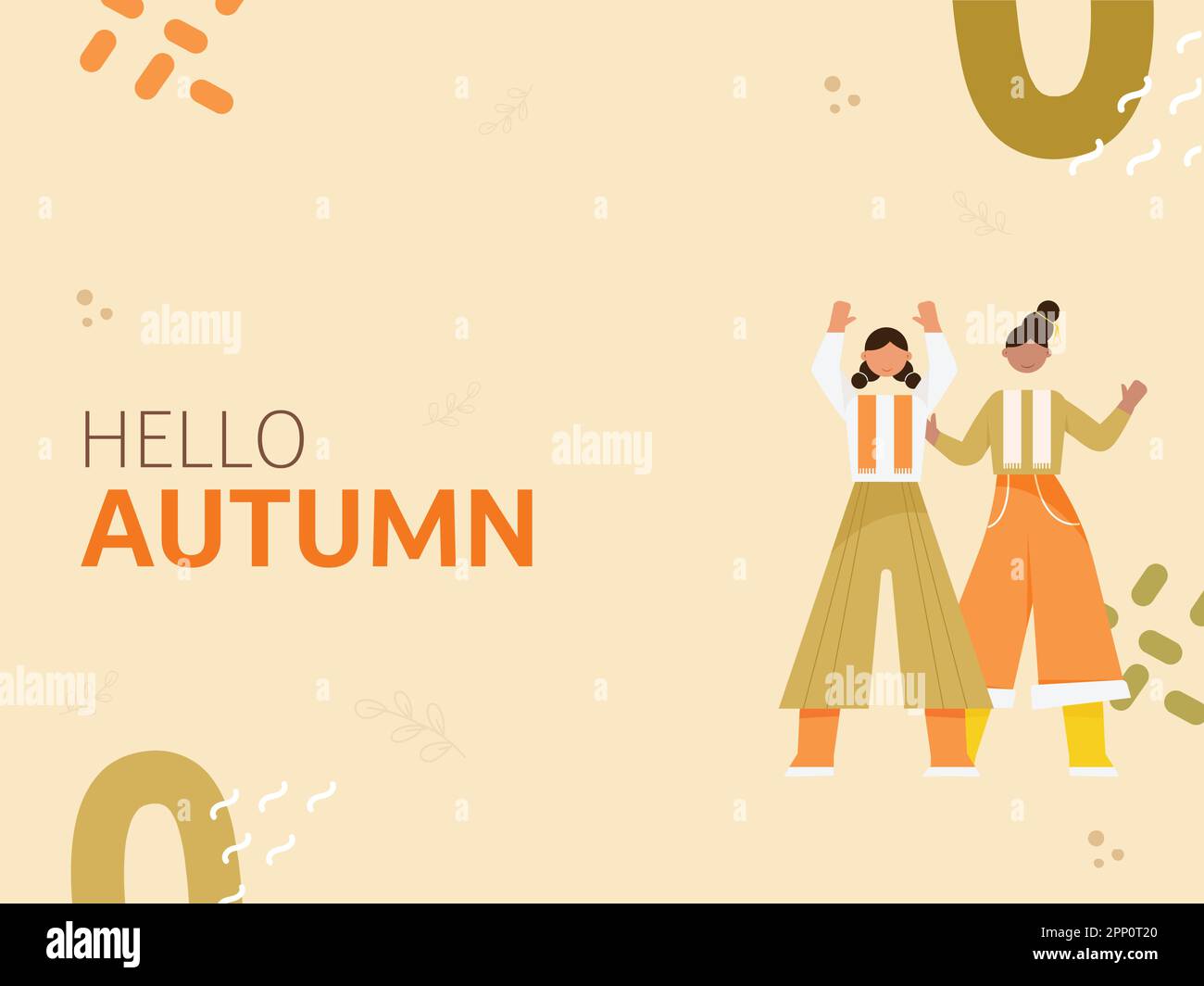 Hello Autumn Font With Faceless Teenager Girls Standing Together On ...