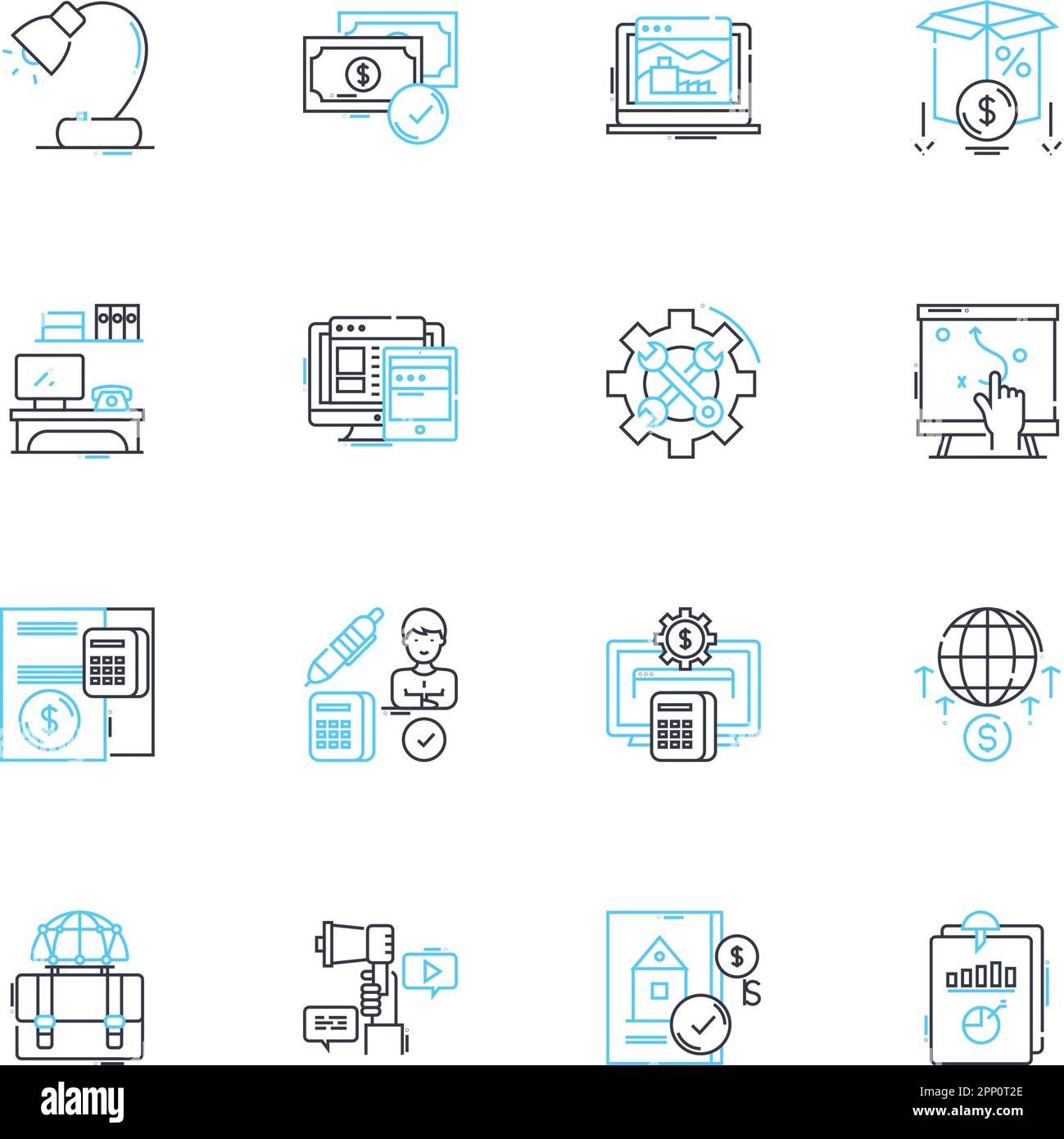 Risk banking linear icons set. Credit, Debt, Default, Liquidity ...
