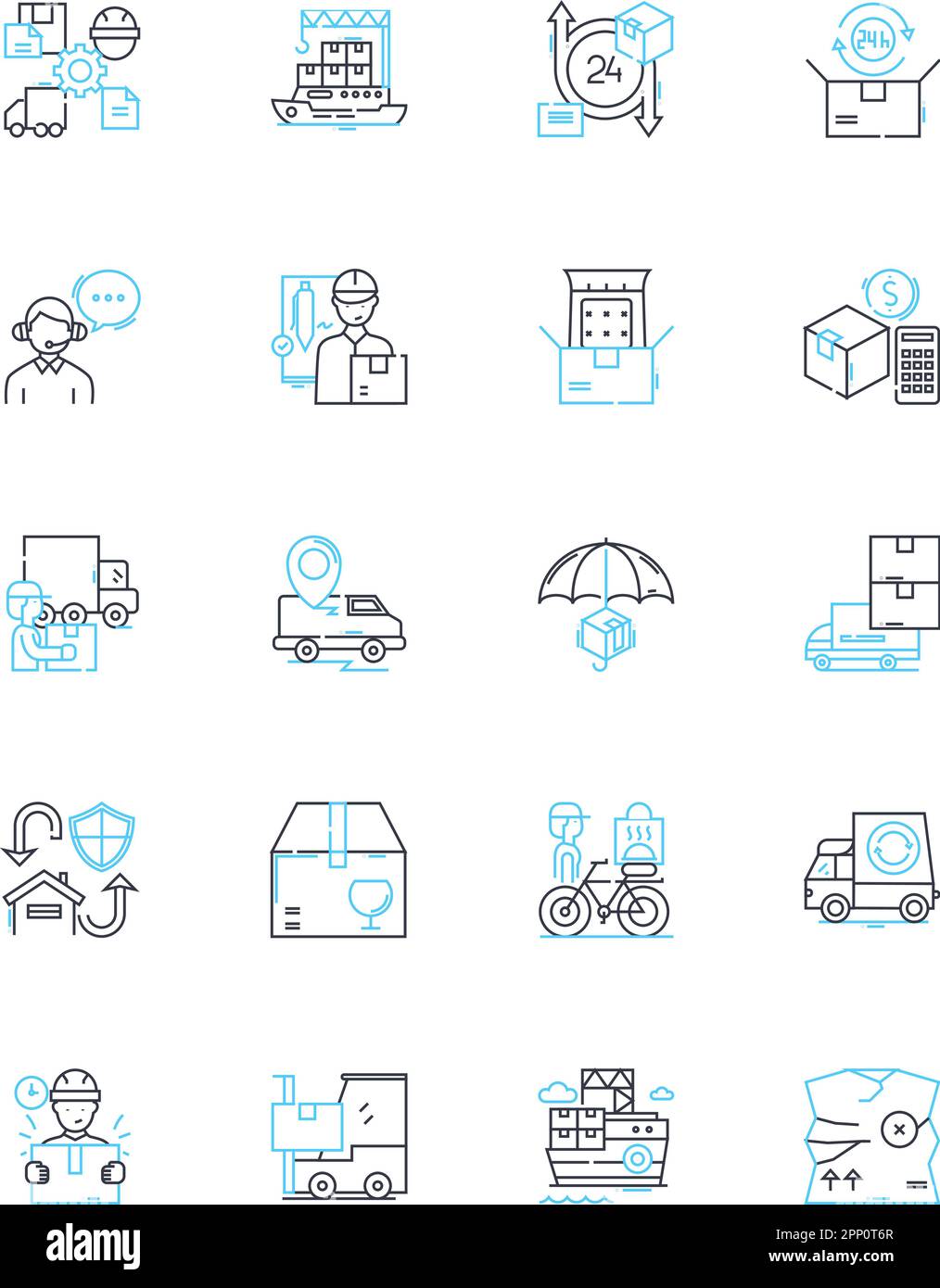 Warehousing solutions linear icons set. Storage, Logistics, Inventory ...