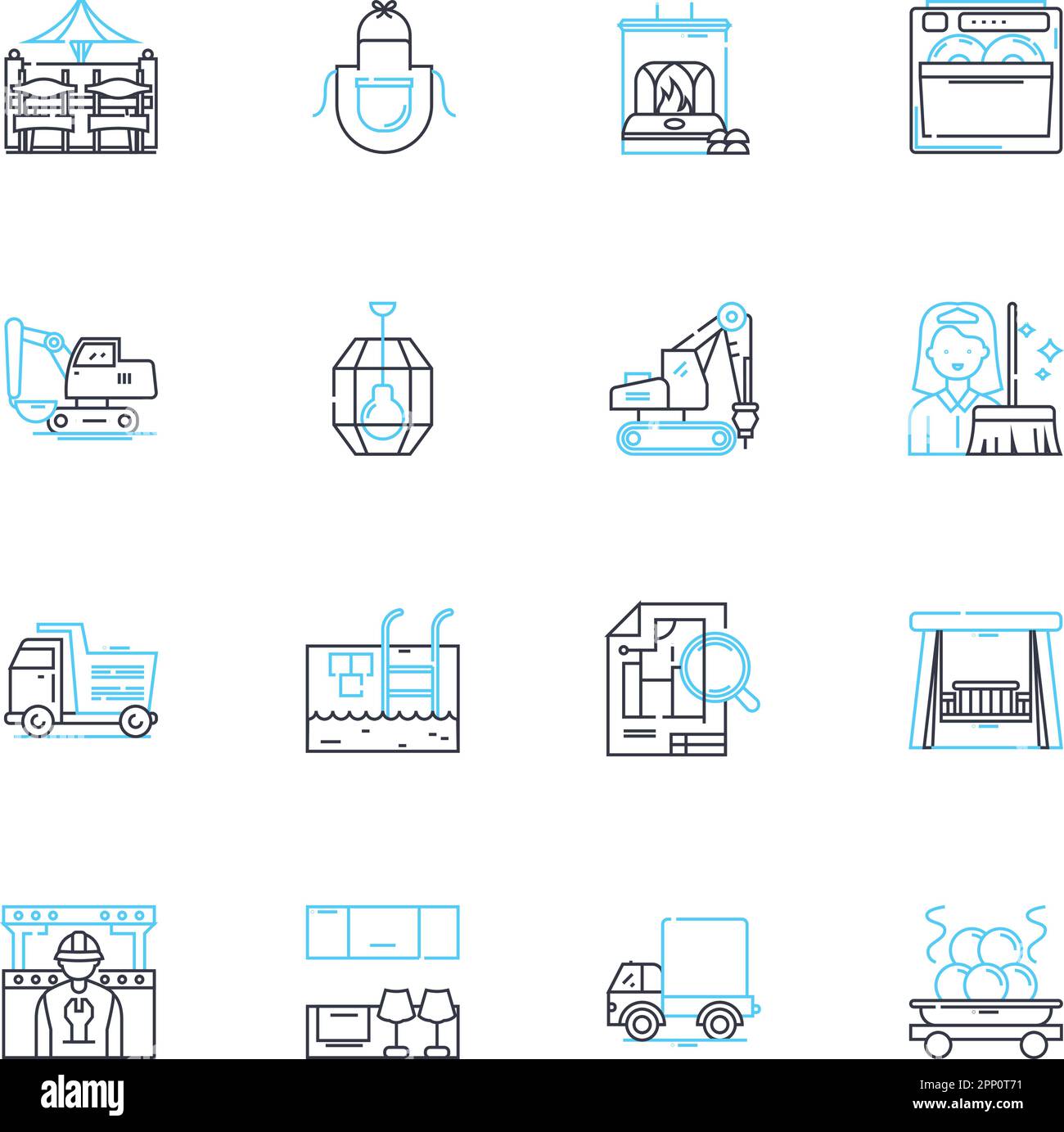 Abode linear icons set. Home, Dwelling, Habitat, Household, Residence ...