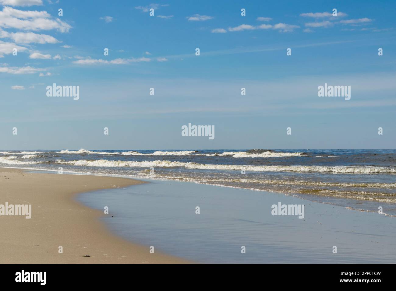 View of the sandy beach of the Baltic Sea on a windy day Stock Photo ...