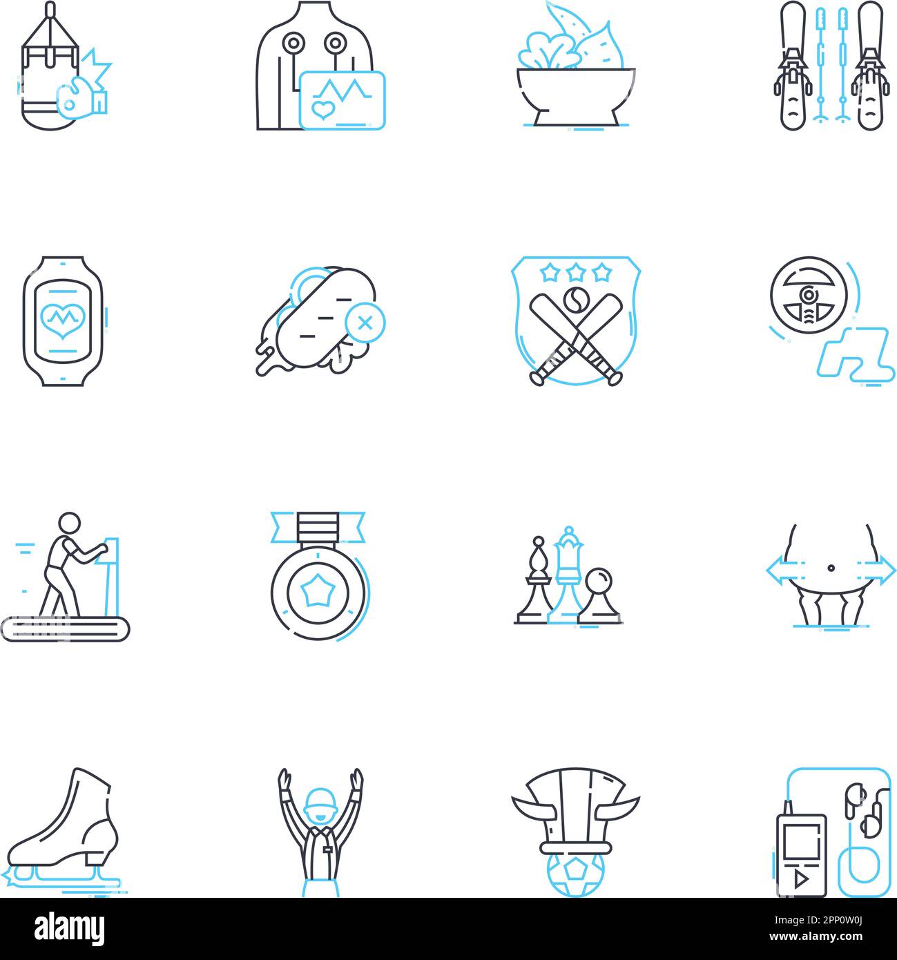 Physical wellness linear icons set. Fitness, Strength, Endurance ...