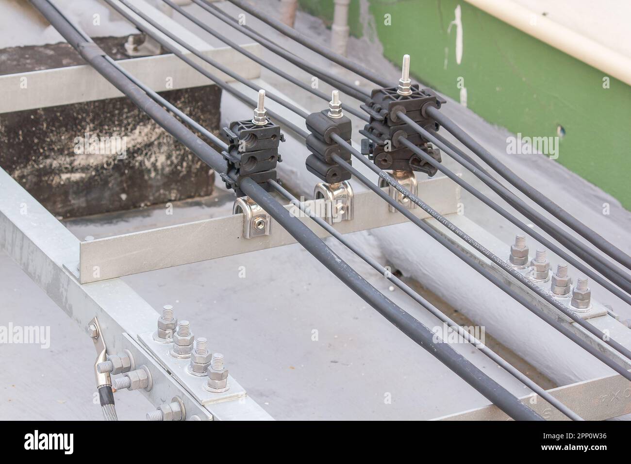 Antenna signal cable installed on the cement floor of the building ...