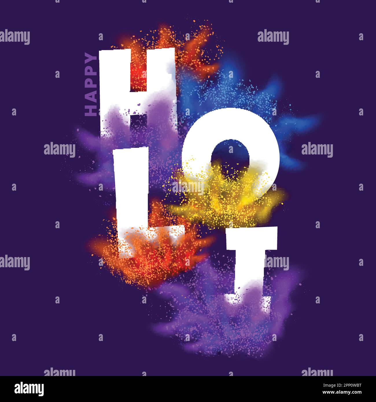 Happy Holi Text With Color Splash Explosion On Purple Background Stock ...