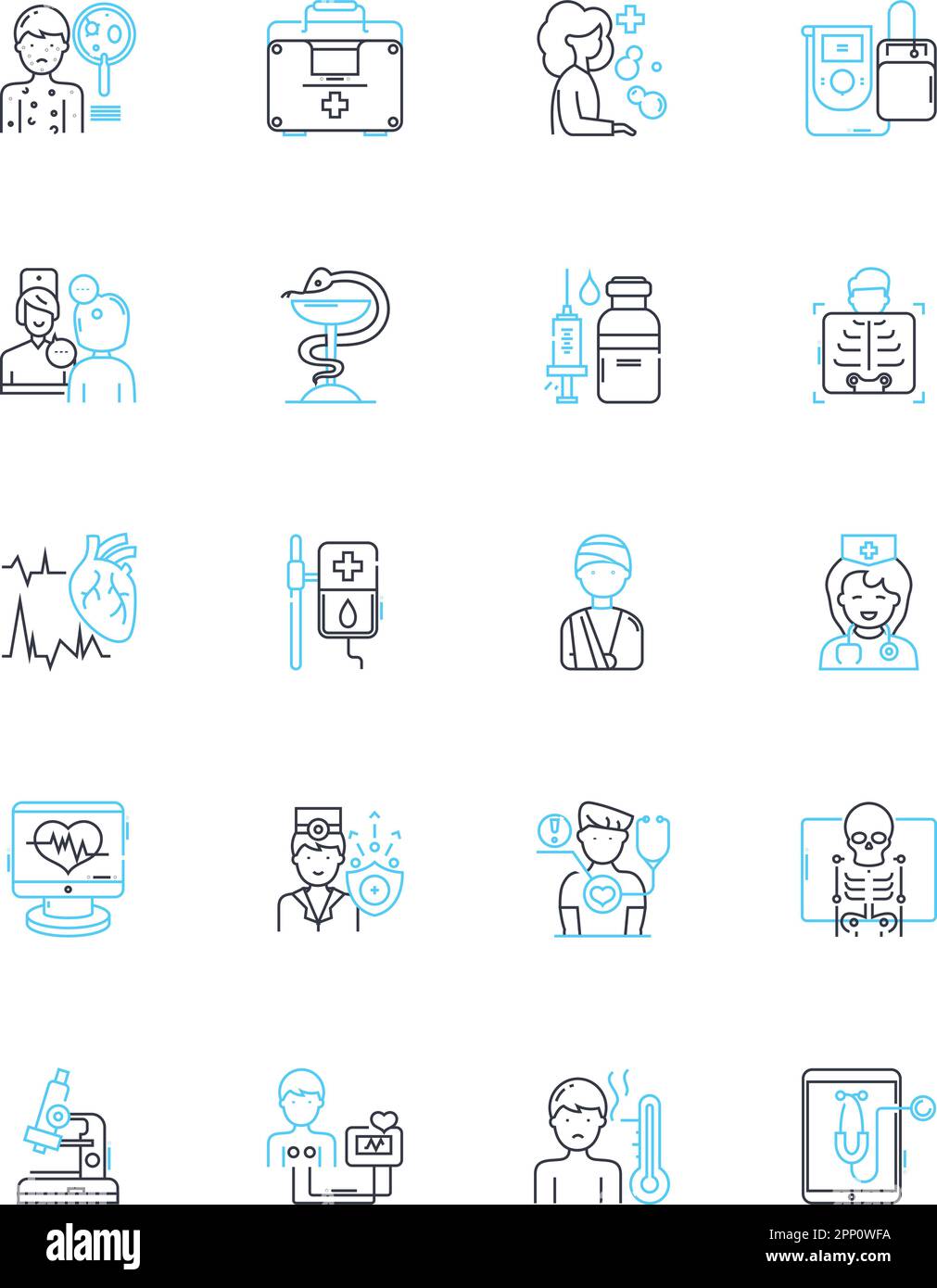 Medical assistance linear icons set. Doctor, Nurse, Medication ...