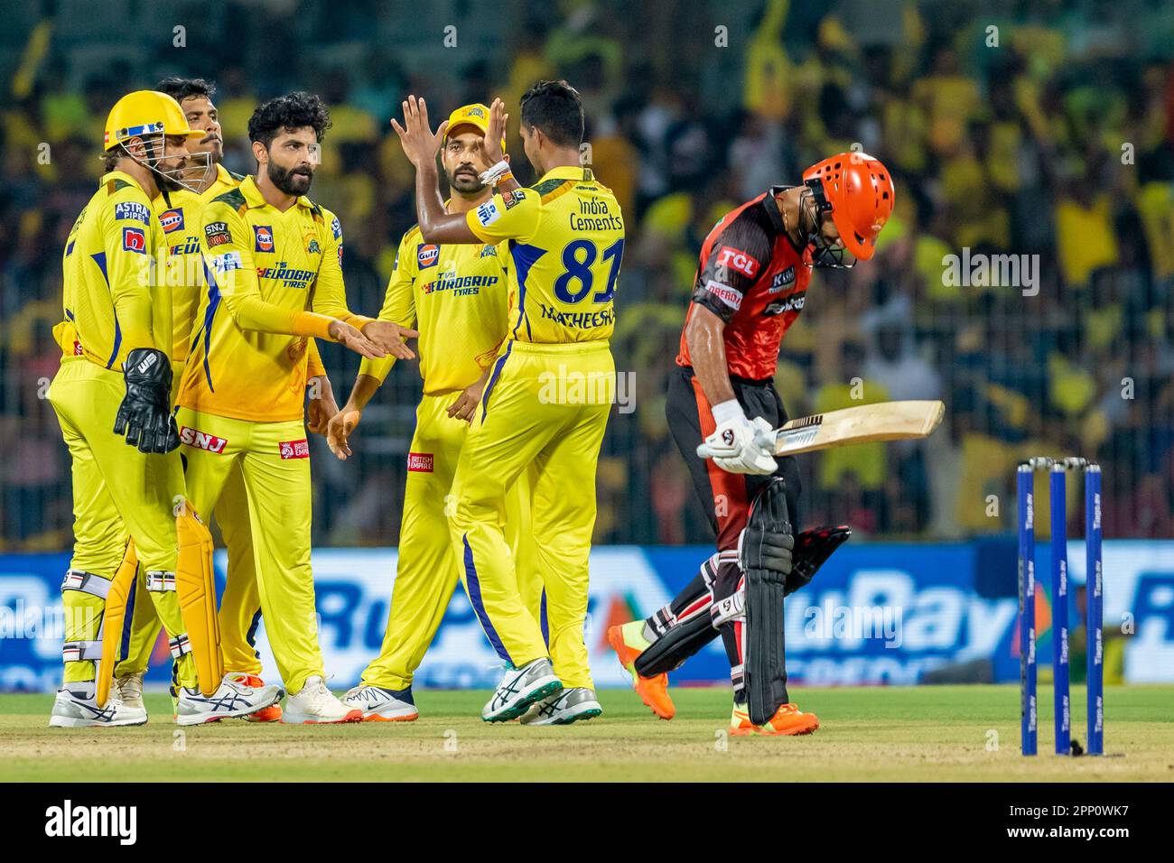 Chennai Super Kings' players celebrate as Sunrisers Hyderabad's Rahul ...