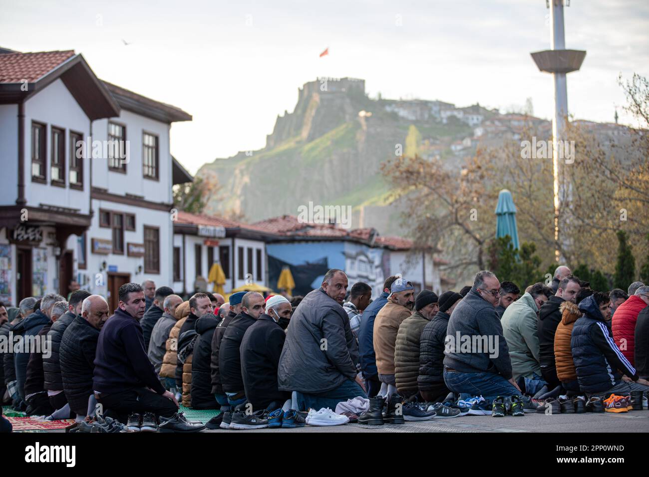 Ankara, Turkey. 21st Apr, 2023. Muslims perform collective prayers at ...