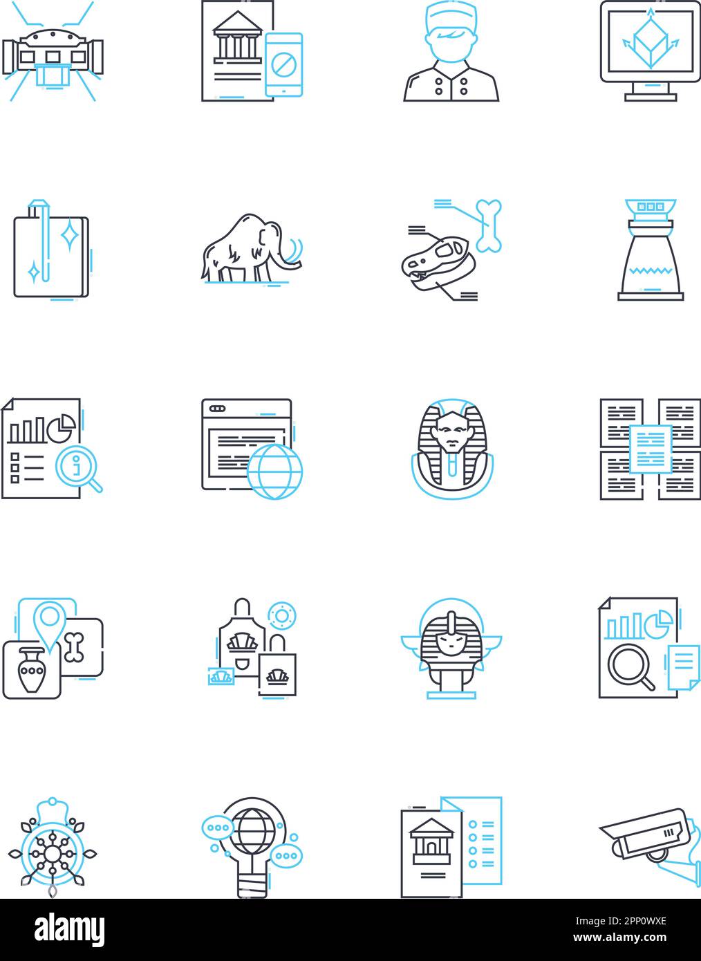 Showroom linear icons set. Display, Exhibit, Samples, Collection ...