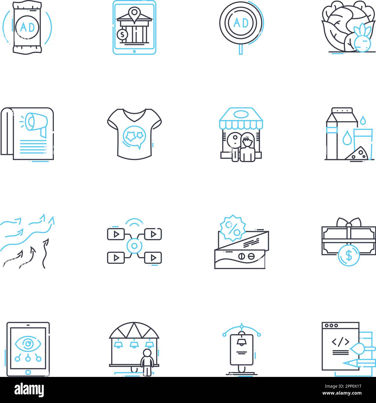 National economy linear icons set. Growth, Inflation, Debt ...