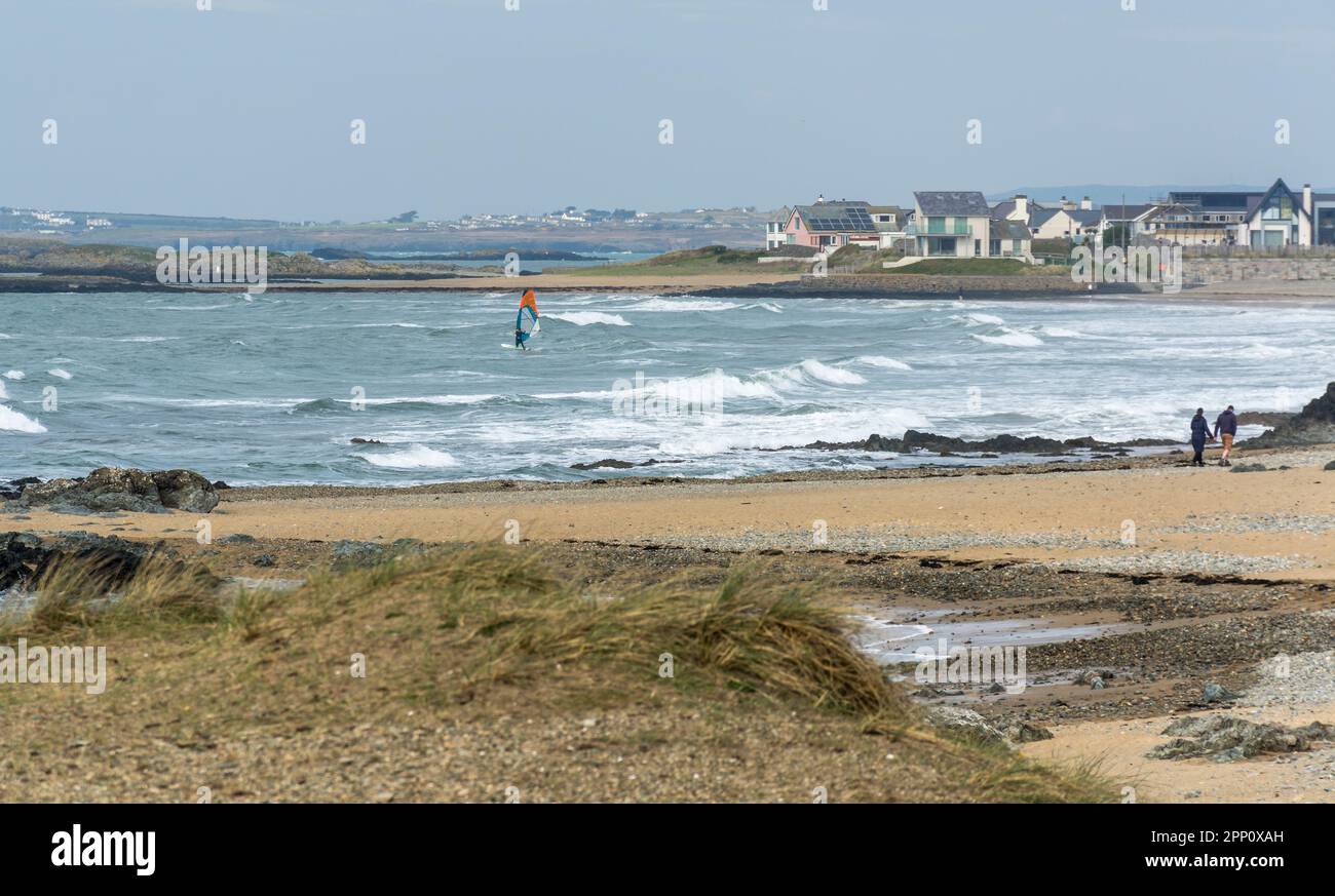 Windsurfer at sea at Traeth Llydan, Rhosneigr, Anglesey, North Wales ...