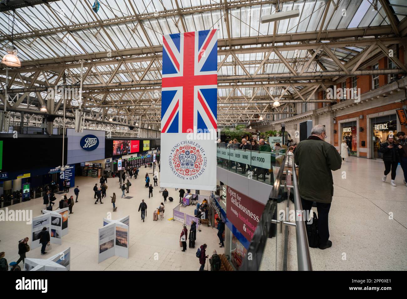 London UK. 21 April 2023. Union jacks with oronation emblems are ...