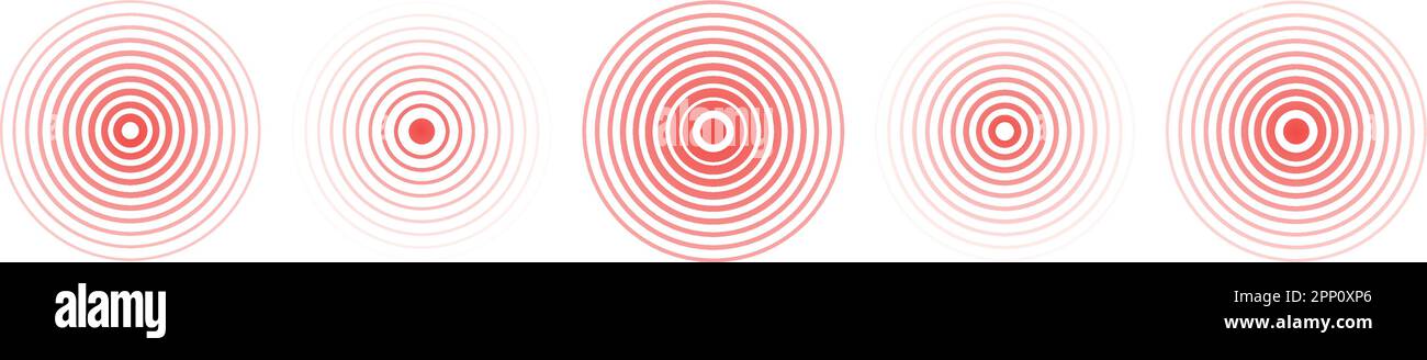 Circle red earthquake icon set. Round vibration graphic or red alert ...