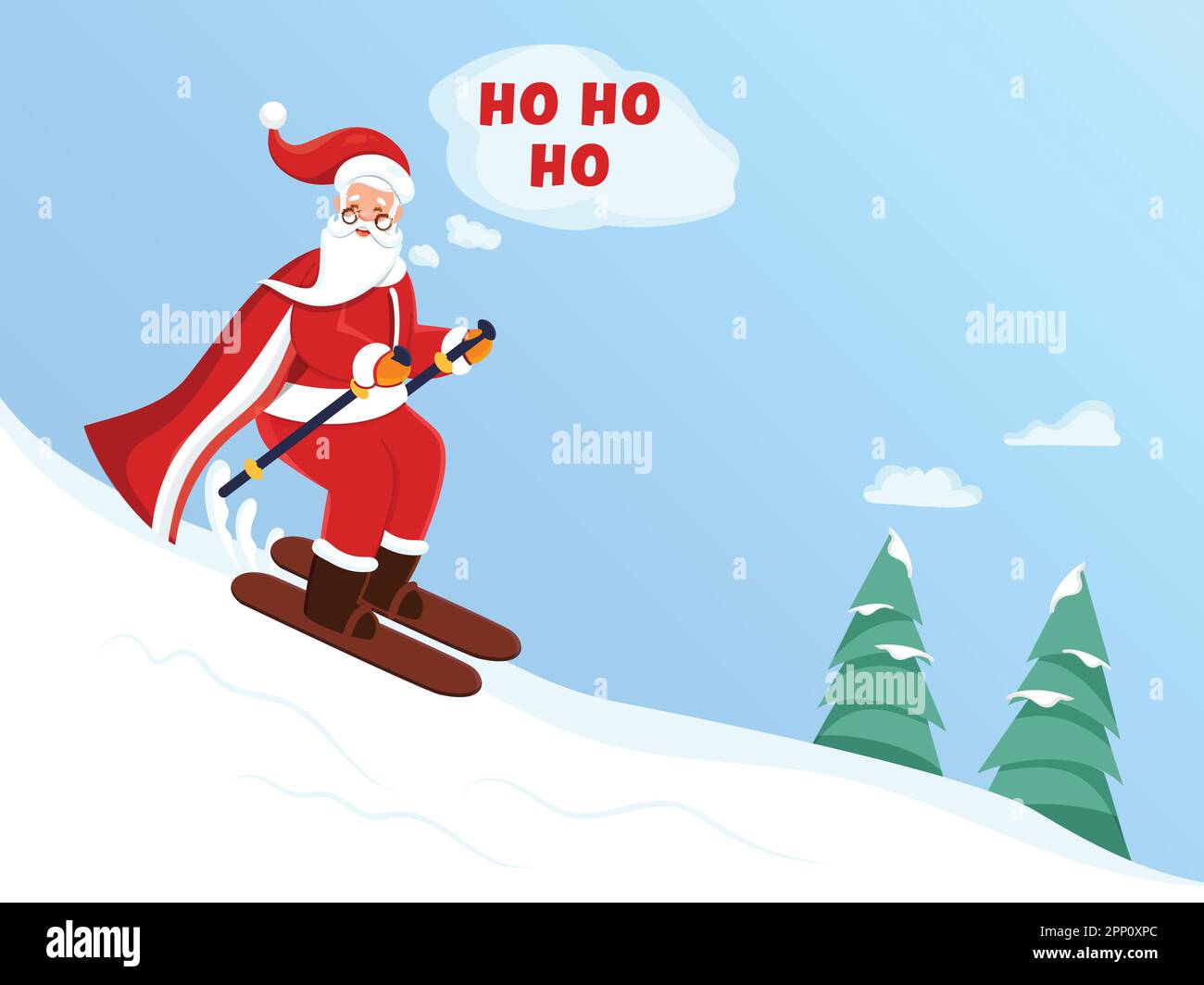 Illustration Of Cartoon Santa Claus Skiing And Say HO HO HO Against ...