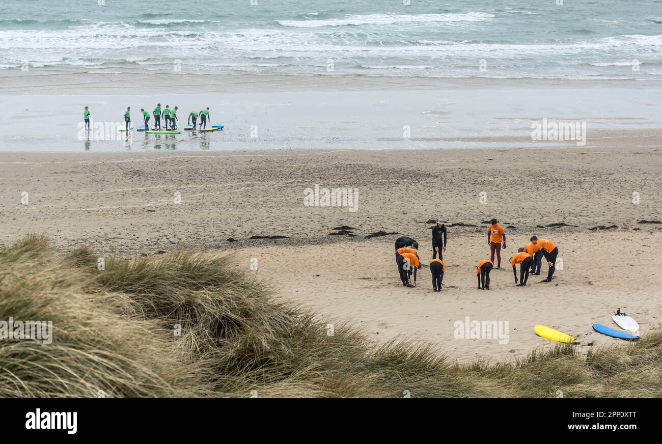 Surf school at Traeth Llydan beach, Rhosneigr, Anglesey, North Wales ...