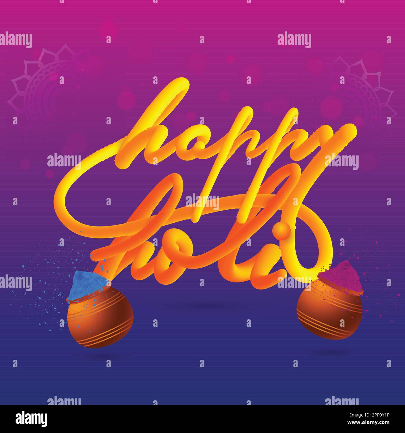 3D Blend Happy Holi Text With Clay Pots Full Of Color Powder (Gulal) On ...