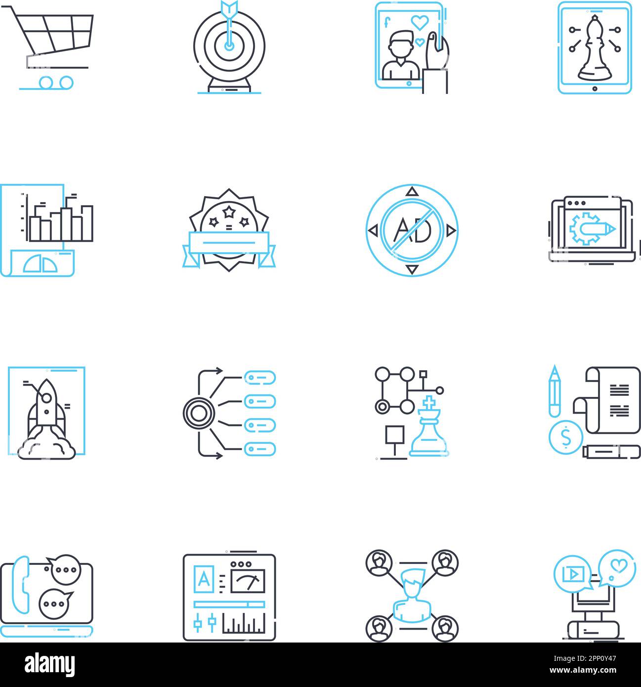 Online promotion linear icons set. Marketing, Advertising, Socialmedia ...