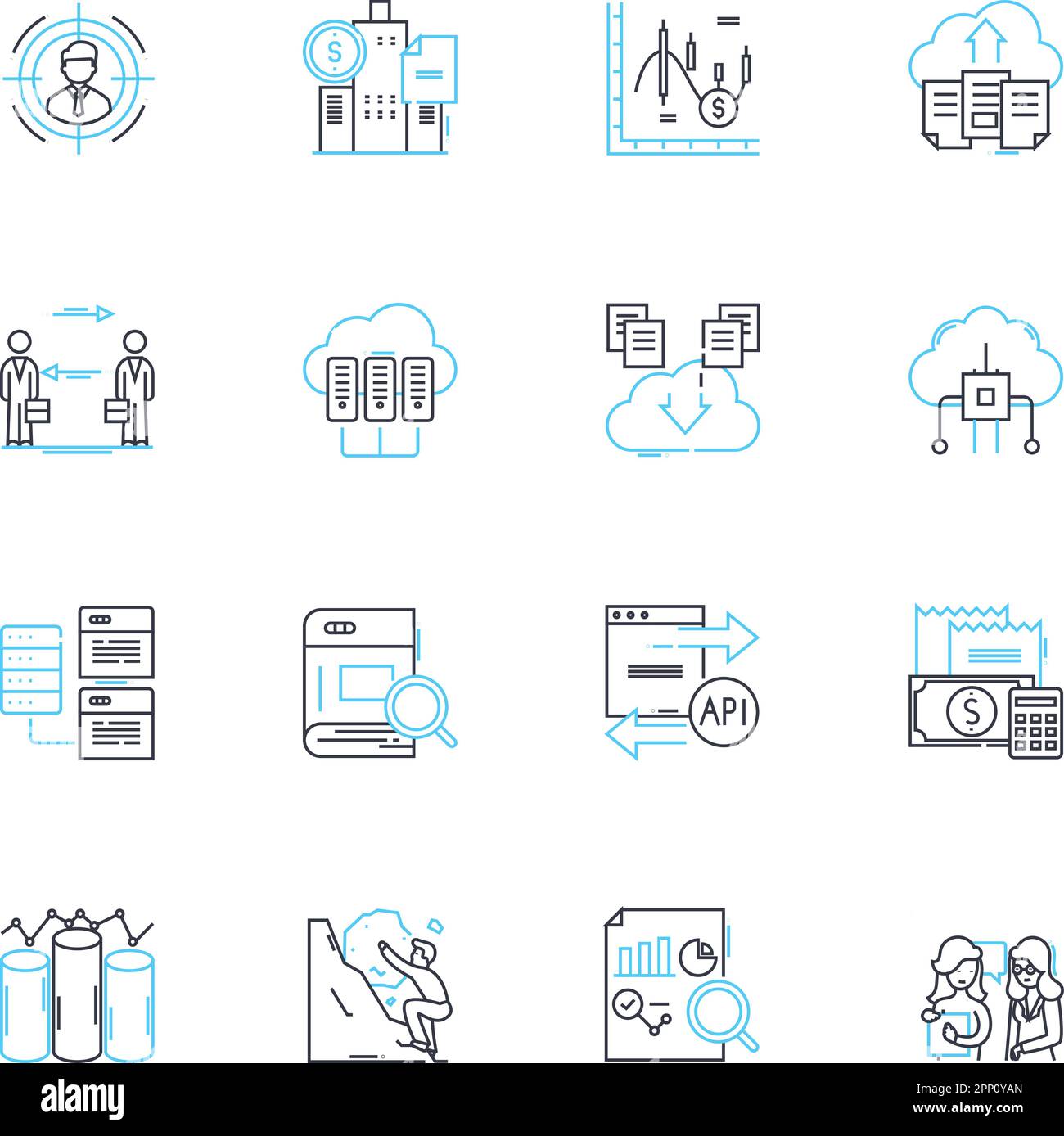 Fiscal figures linear icons set. Budget, Revenue, Expenditure, Deficit ...